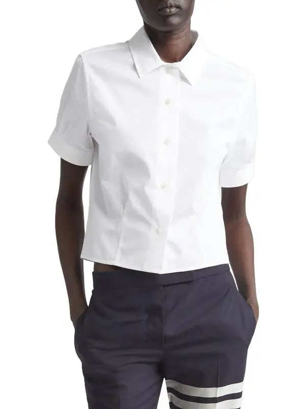 Thom Browne Pleated Cotton Poplin Blouse - White