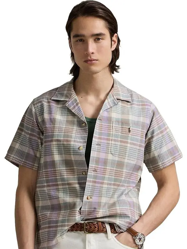 Ralph Lauren Classic Fit Plaid Oxford Camp Shirt - Khaki Green Multi