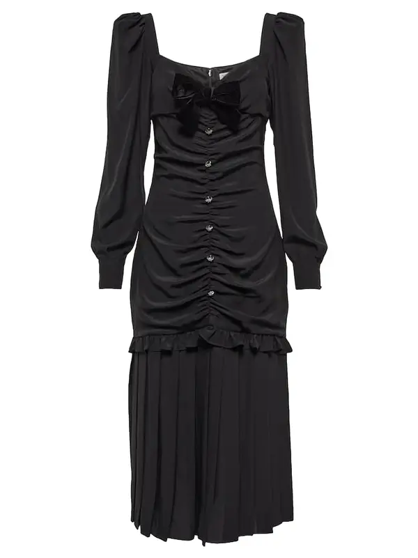 Alessandra Rich Ruched Silk Midi Dress - Black