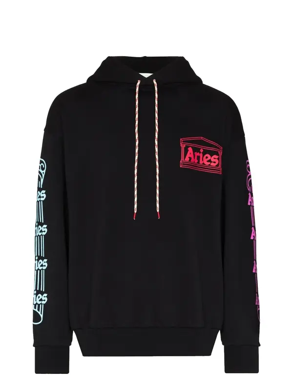 Aries Logo-print Drawstring Hoodie - Black
