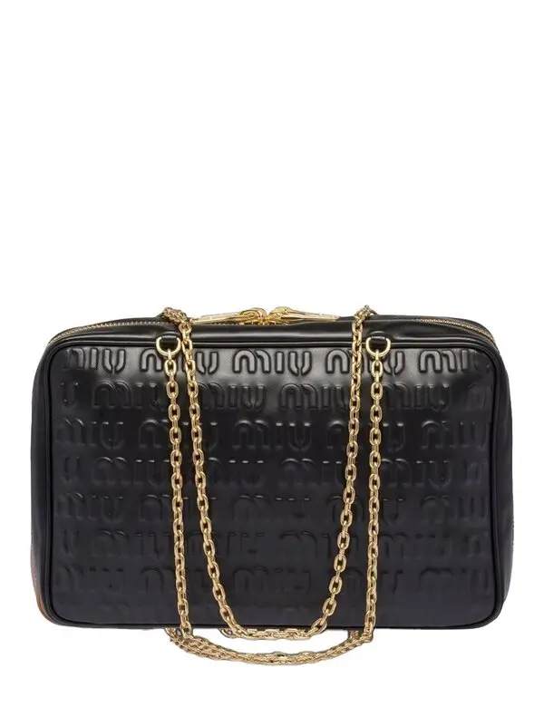 Miu Miu Embossed Logo Leather Bag - Black
