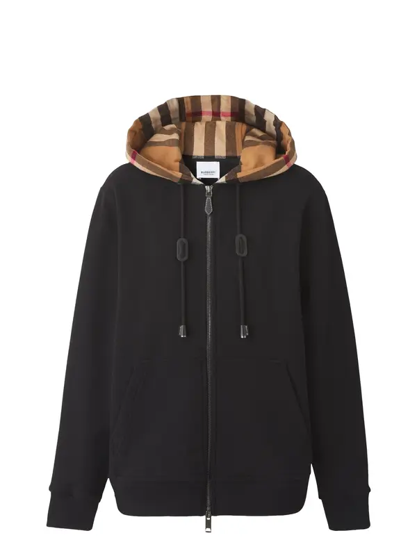 Burberry Check Cotton Hoodie - Black