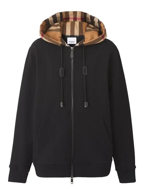 Burberry Check Cotton Hoodie - Black