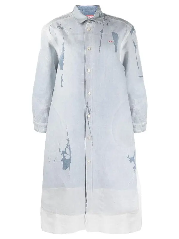 DIESEL® Distressed Denim Shirt Dress - Blue