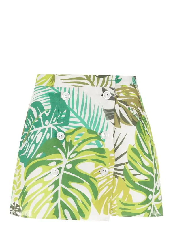 AMIR SLAMA Palm Leaf Print Mini Skirt - Green