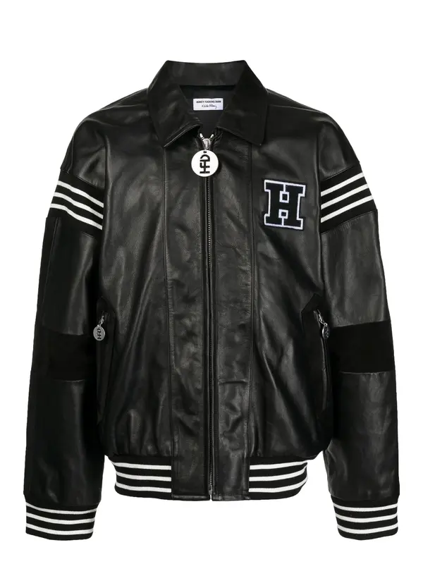 HONEY FUCKING DIJON Patch-detail Leather Bomber Jacket - Black