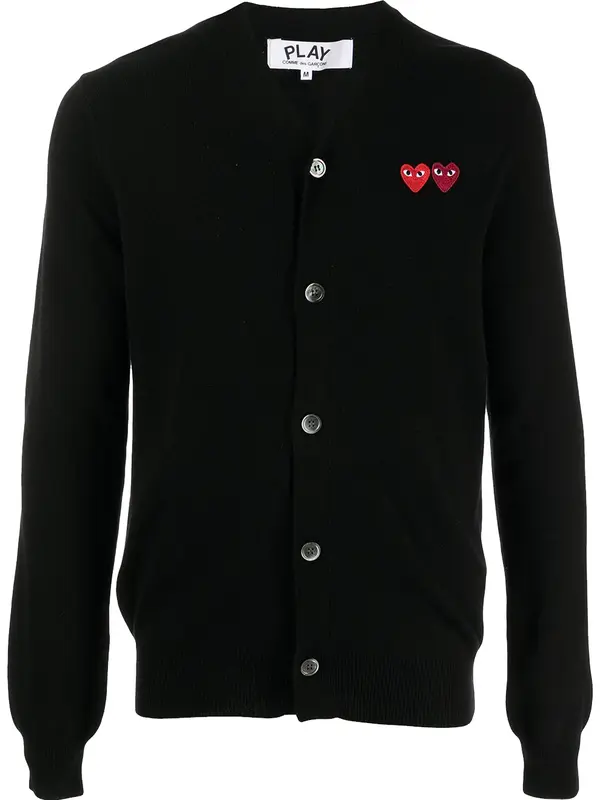 Play Comme Des Garcon Double Heart Cardigan - Black