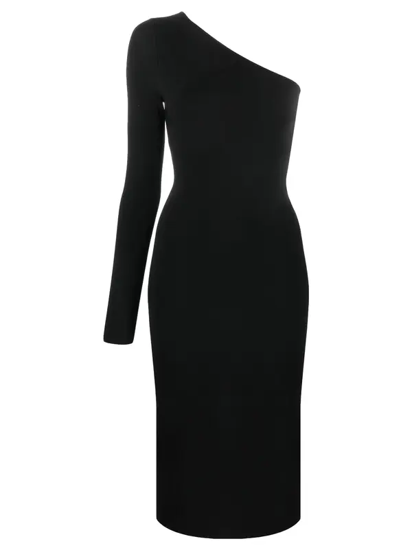 Victoria Beckham One-shoulder Ribbed Knit Midi Dress - Black