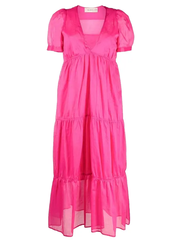 BLANCA VITA Tiered V-neck Dress - Pink