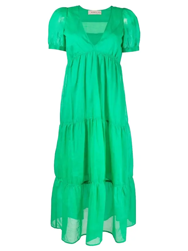 BLANCA VITA Tiered V-neck Midi Dress - Green