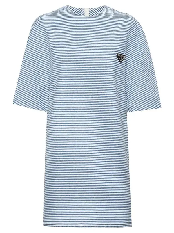 Prada Striped Cotton Short Sleeve Dress - Blue