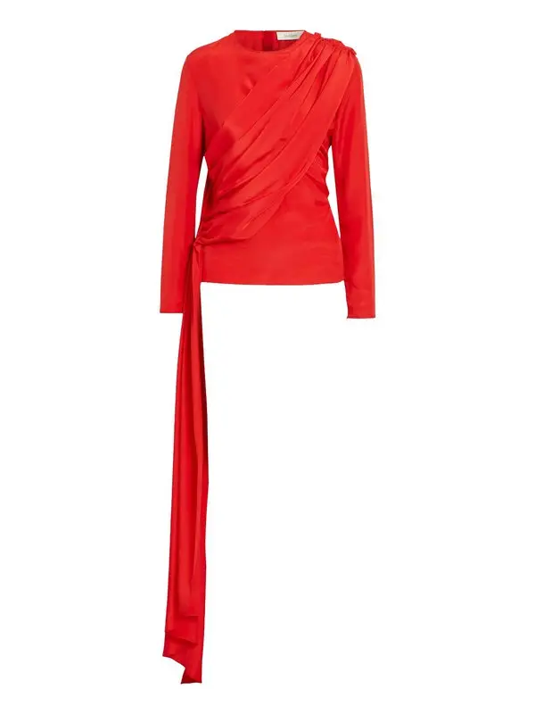 SEMSEM Draped Crepe De Chine Blouse - Red