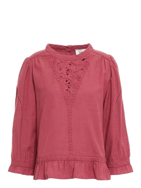 Ba&sh Broderie Anglaise-trimmed Cotton And Linen-blend Top - Antique Rose