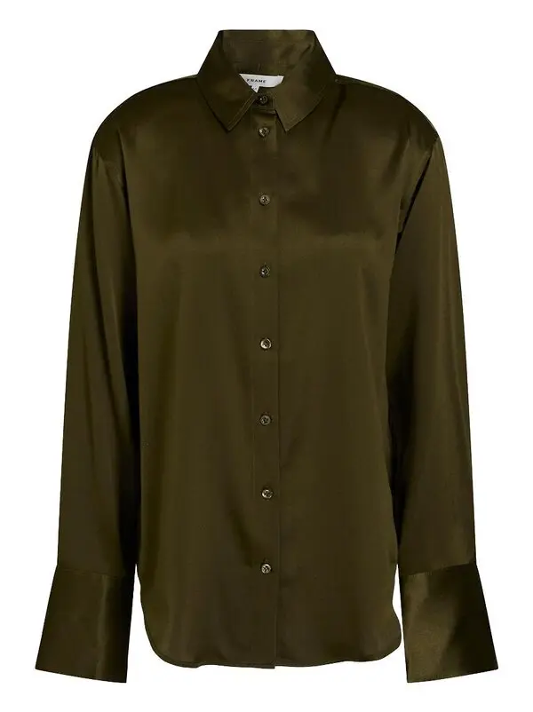 FRAME Standard Stretch-silk Satin Shirt - Dark Green