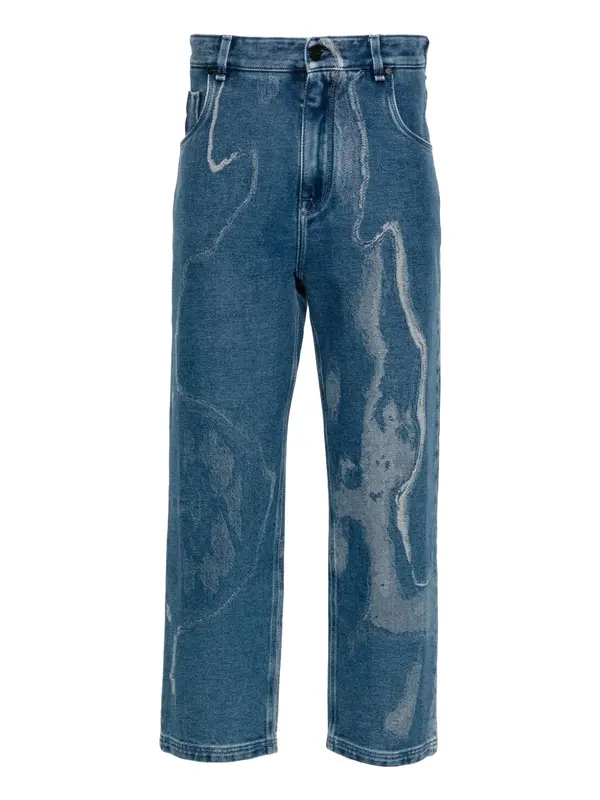 Fendi Pattern Jacquard Cropped Jeans - Blue