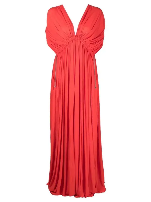 LANVIN V-neck Pleated Gown - Red