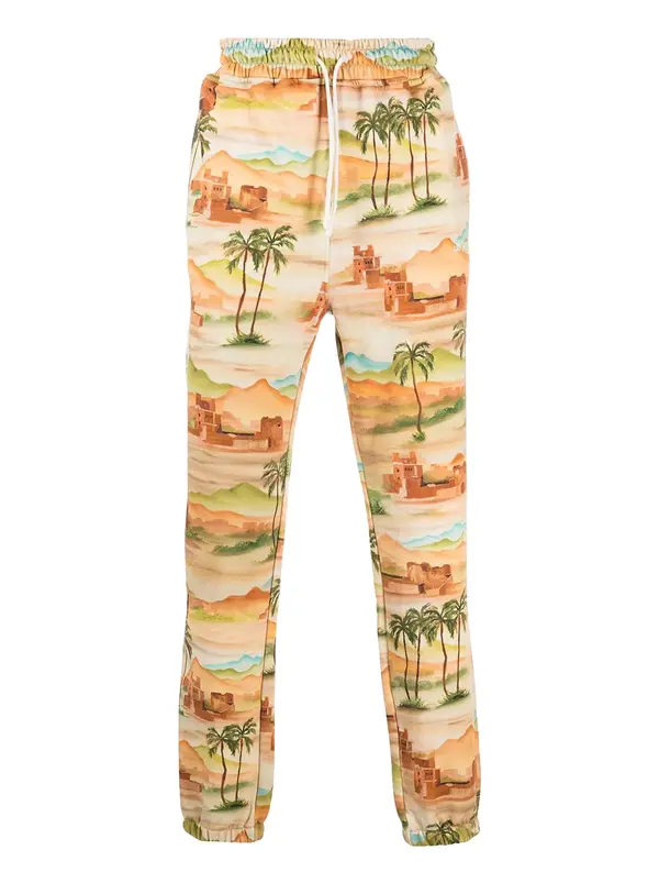 LES BENJAMINS Landscape-print Cotton Joggers - Orange