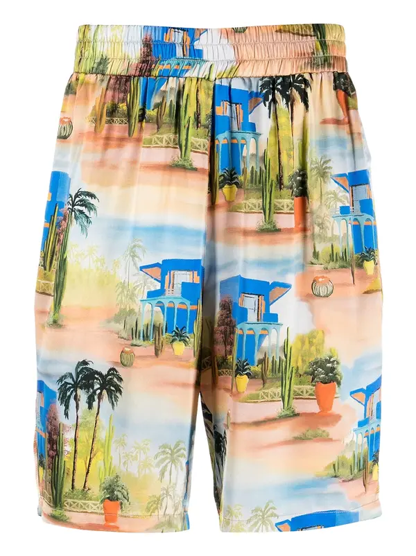 LES BENJAMINS Tropical-print Silk Shorts - Orange