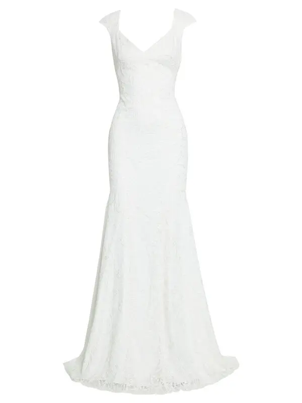 Theia Open-back Draped Lace Bridal Gown - White