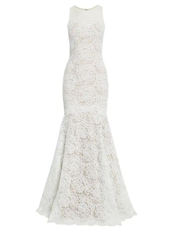 Theia Button-embellished Tulle And Corded Lace Bridal Gown - White
