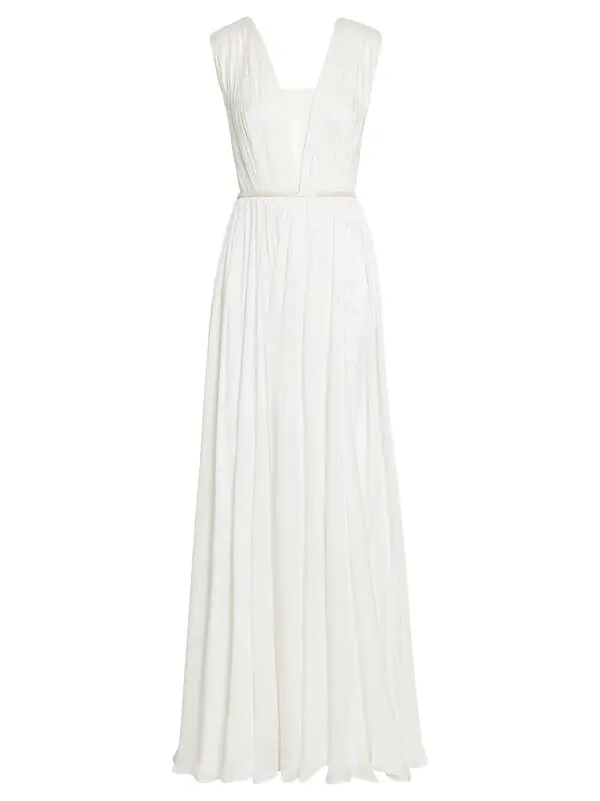 Theia Open-back Bead-embellished Silk Gown - White