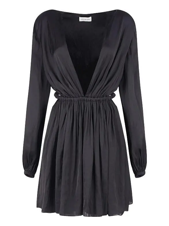 Halston Leila Satin V-neck Cutout Minidress - Black