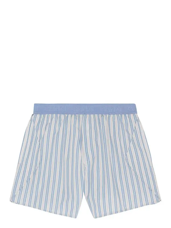 GANNI Striped Cotton Shorts - Blue