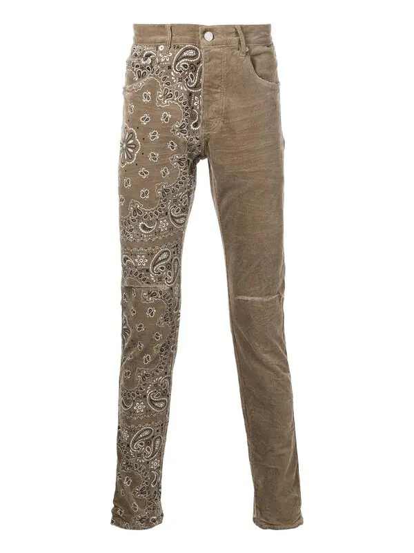 PURPLE BRAND Corduroy Bandana-print Skinny Jeans - Neutrals