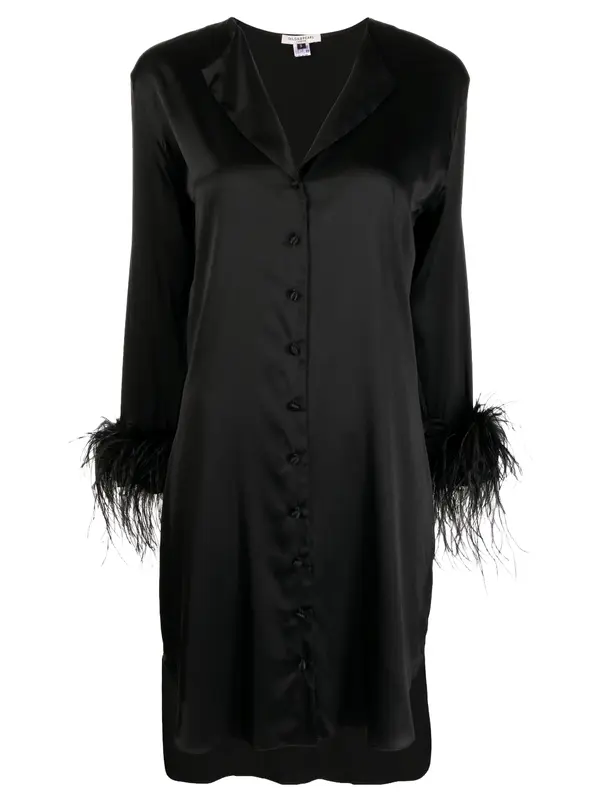 GILDA & PEARL Camille Feather-trim Shirt Dress - Black