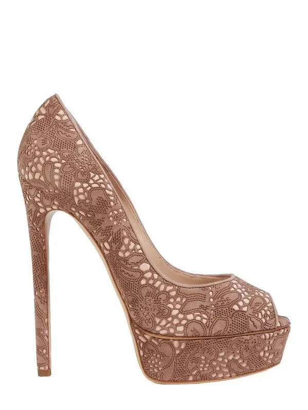 Casadei Lasercut Suede Platform Pumps - Antique Rose
