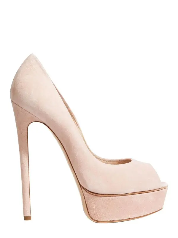 Casadei Suede Platform Peep Toe Pumps - Blush
