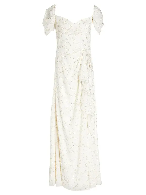 Monique Lhuillier Metallic Fil Coupé Gown - White