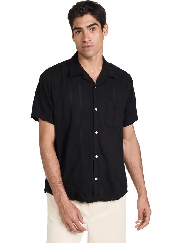 CORRIDOR Striped Seersucker Shirt - Black