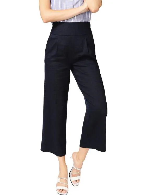 COURT & ROWE Linen Blend Crop Wide Leg Trousers - Blue Night