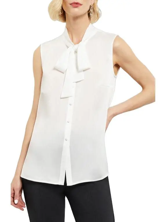 Misook Tie-neck Blouse - White