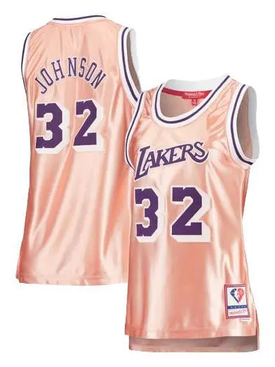 Mitchell & Ness Magic Johnson Los Angeles Lakers 75th Anniversary Rose Gold 1984 Swingman Jersey - Pink