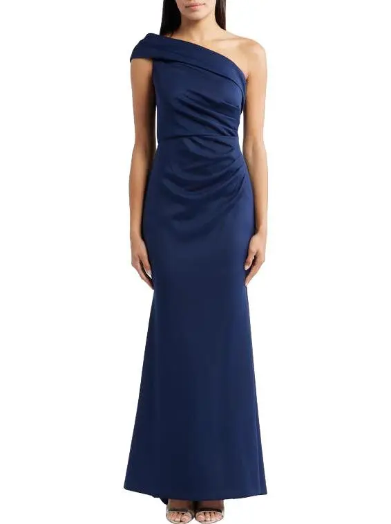 Eliza J Off-the-shoulder Fit & Flare Gown - Navy