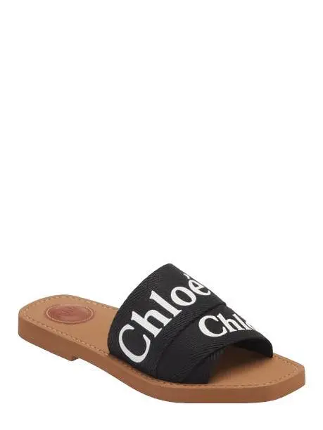 Chloé Woody Logo Slide Sandal - Black