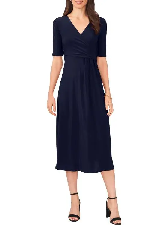 Chaus Wrap-inspired Midi Dress - Navy