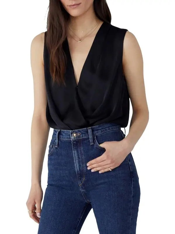 FAVORITE DAUGHTER The Date Sleeveless Wrap Bodysuit - Black