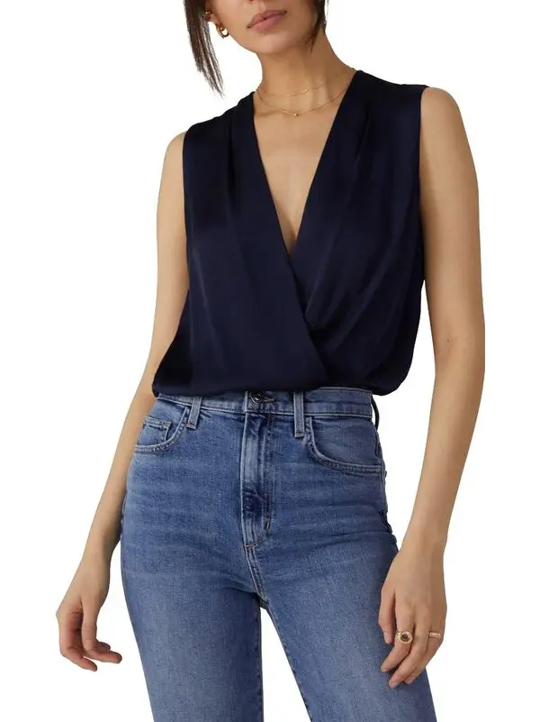 FAVORITE DAUGHTER The Date Sleeveless Wrap Bodysuit - Navy