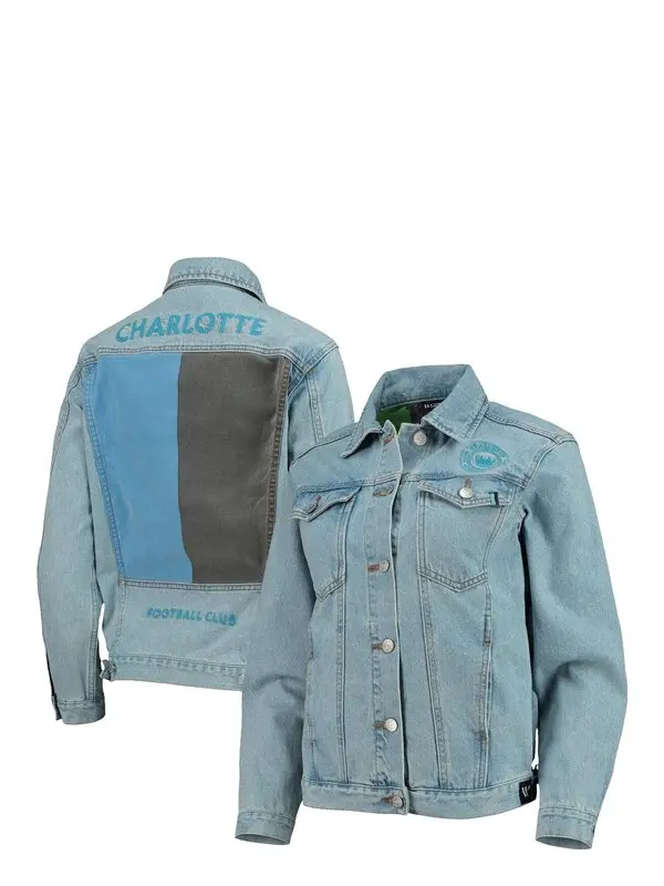 THE WILD COLLECTIVE Charlotte Fc Print Denim Button-up Jacket - Blue