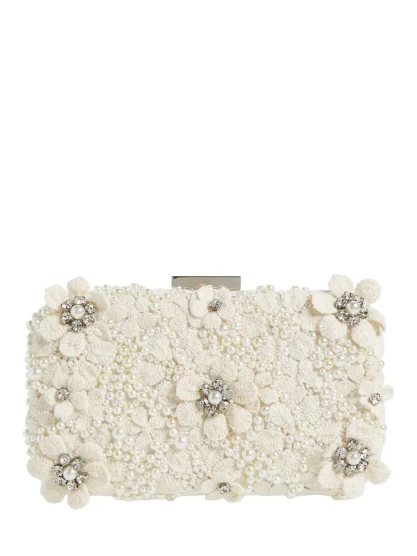 OLGA BERG Beaded And Crystal Clutch - Ivory