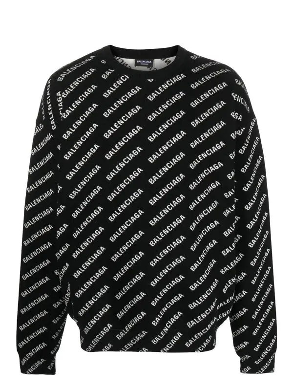 Balenciaga Intarsia-logo Crew-neck Jumper - Black