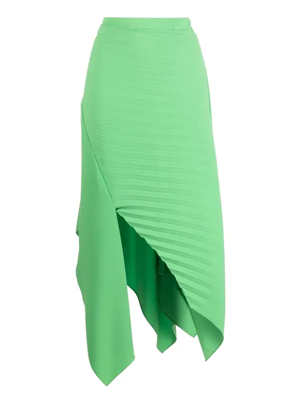 A.W.A.K.E. Mode Pleated Asymmetric Midi Skirt - Green