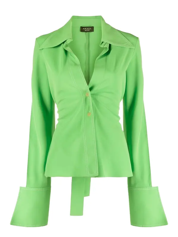 A.W.A.K.E. Mode Oversized Cuffs Ruched Shirt - Green