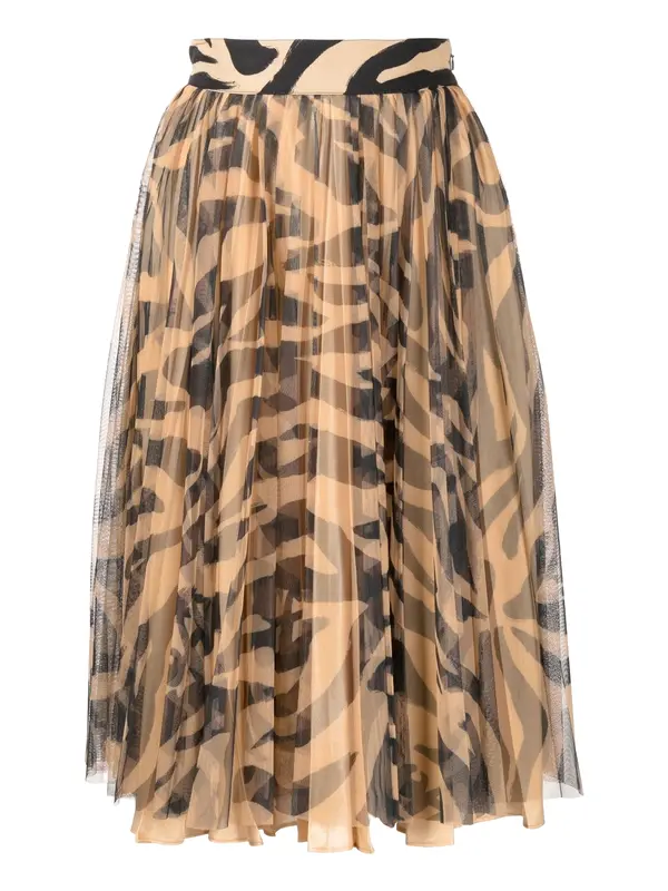 Off-White Zebra-print Flared Skirt - Brown