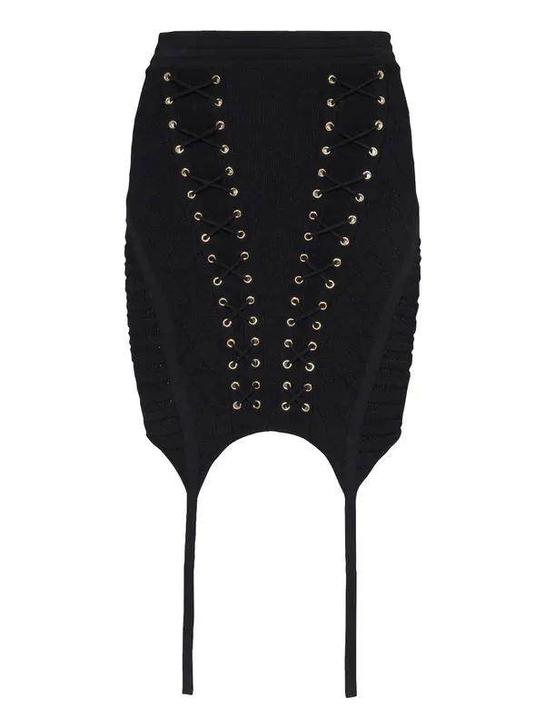 Balmain Lace-up Knit Mini Skirt - Black