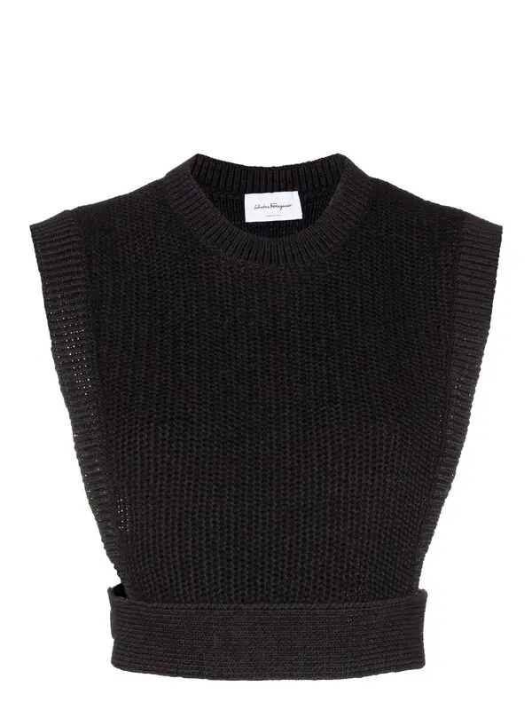 FERRAGAMO Intarsia-knit Cropped Top - Black