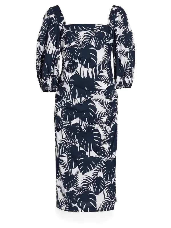 MICHELLE SMITH X Saks Gemma Balloon-sleeve Midi-dress - Navy